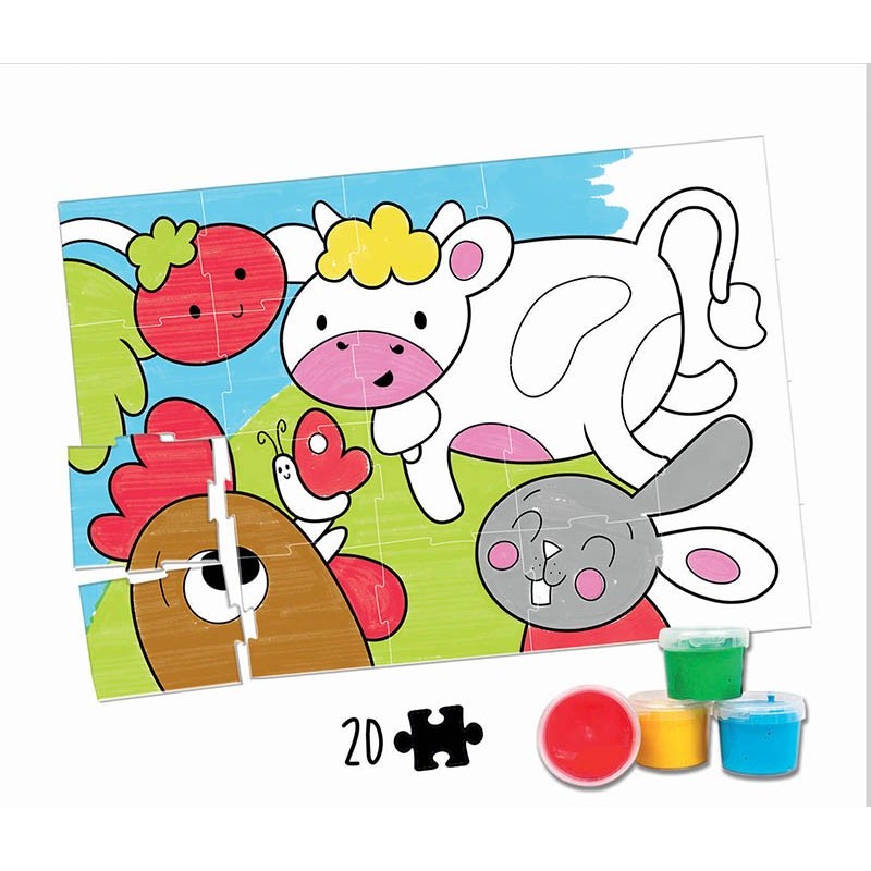 Puzzle de colorat Educa - Farm Animals Colouring Puzzle , 20 piese ...